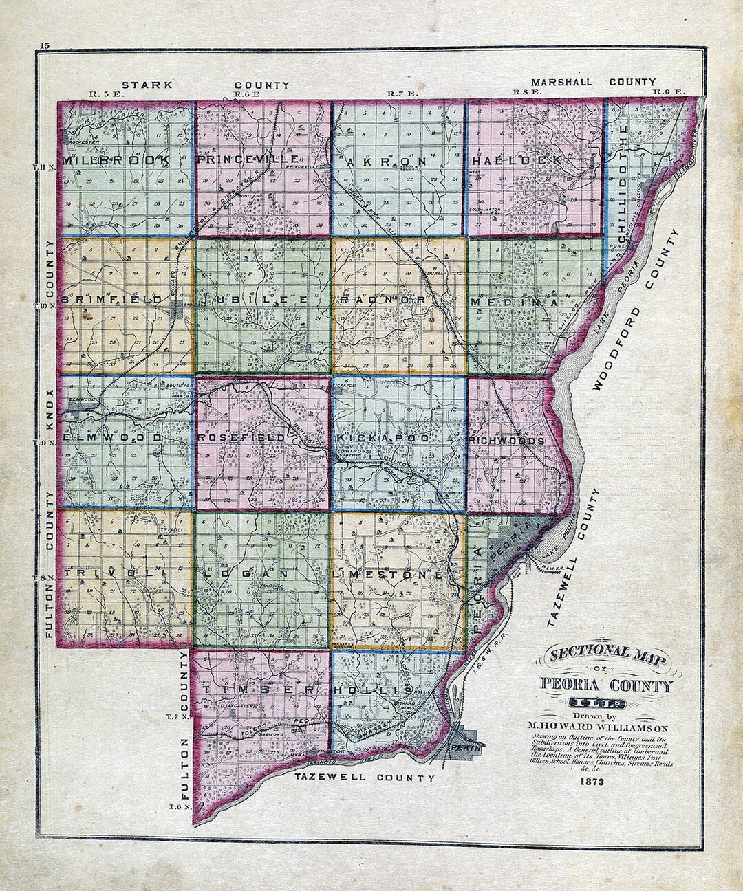 1873 Map of Peoria County Illinois - Etsy