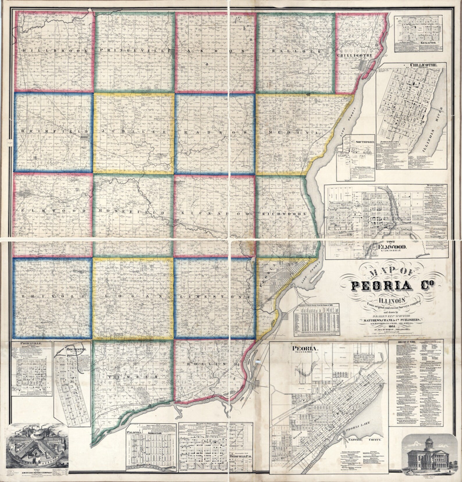 1861 Farm Line Map of Peoria County Illinois - Etsy