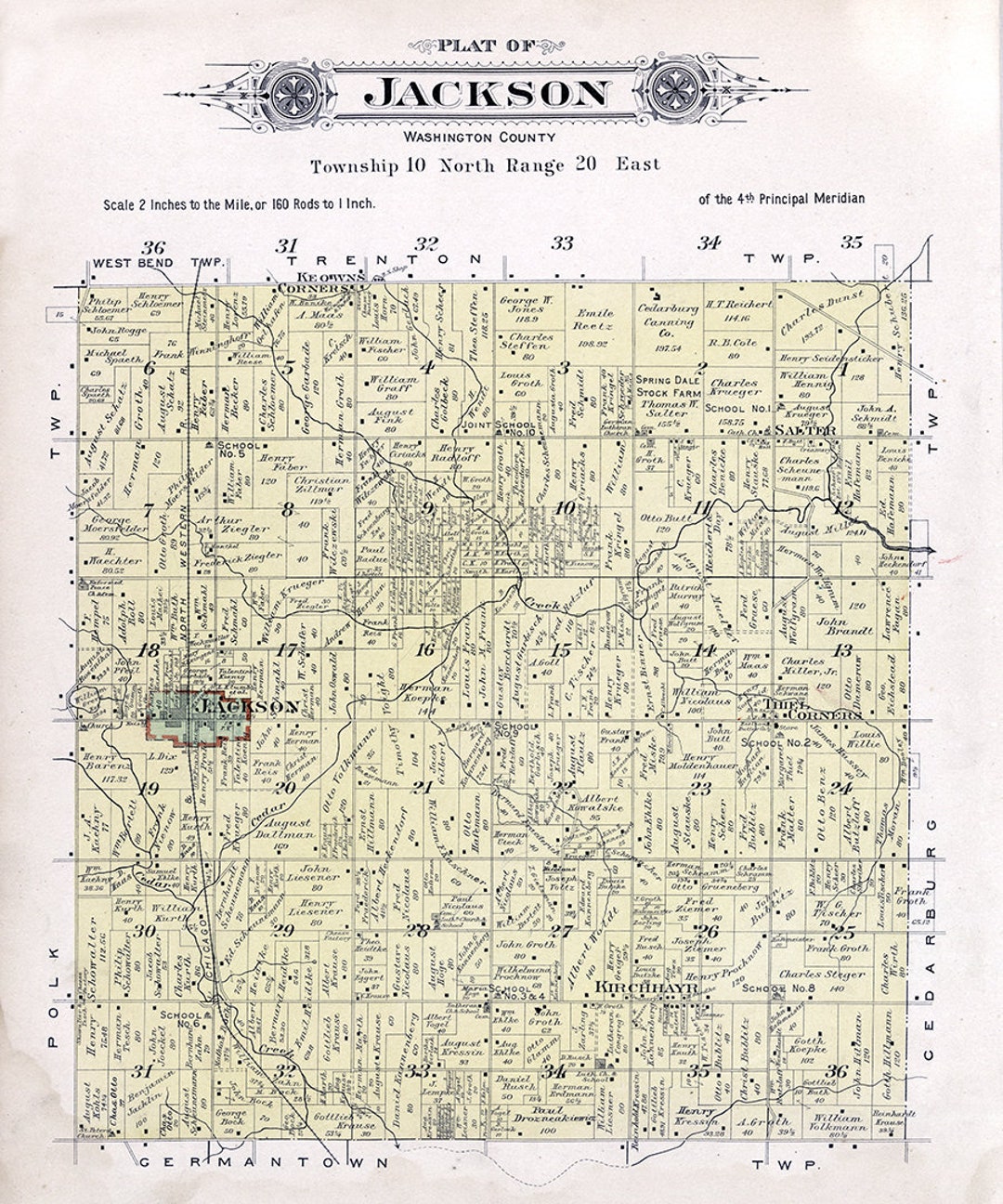 1915 Map of Jackson Township Washington County Wisconsin - Etsy