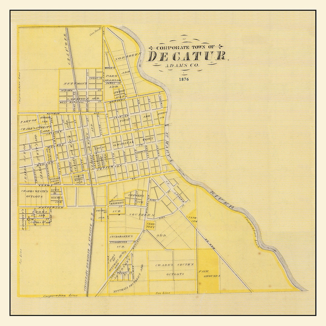 1876 Town Map of Decatur Adams County Indiana - Etsy