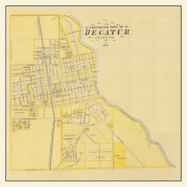 1876 Town Map of Decatur Adams County Indiana - Etsy