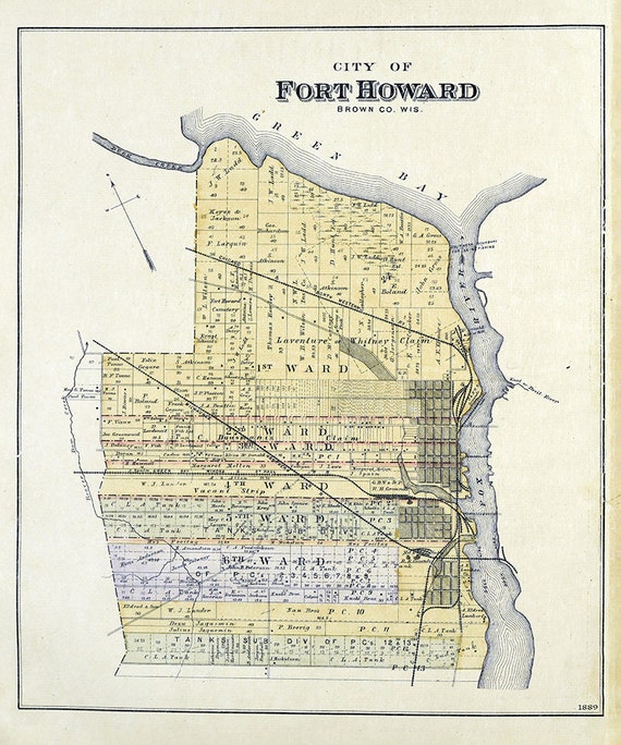 1889 Town Map of Fort Howard Brown County Wisconsin - Etsy