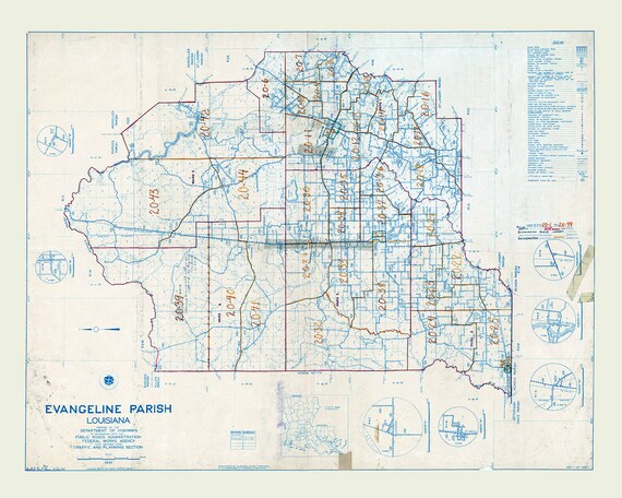 1950 Map of Evangeline Parish Louisiana | Etsy