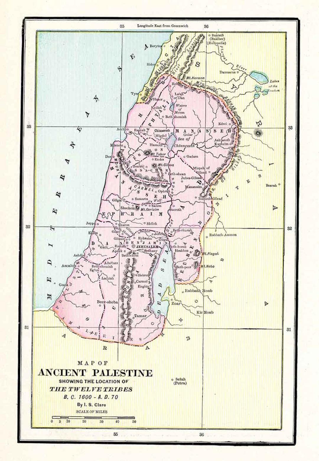 1900 Map of Ancient Palestine Dead Sea Jerusalem Manasseh - Etsy