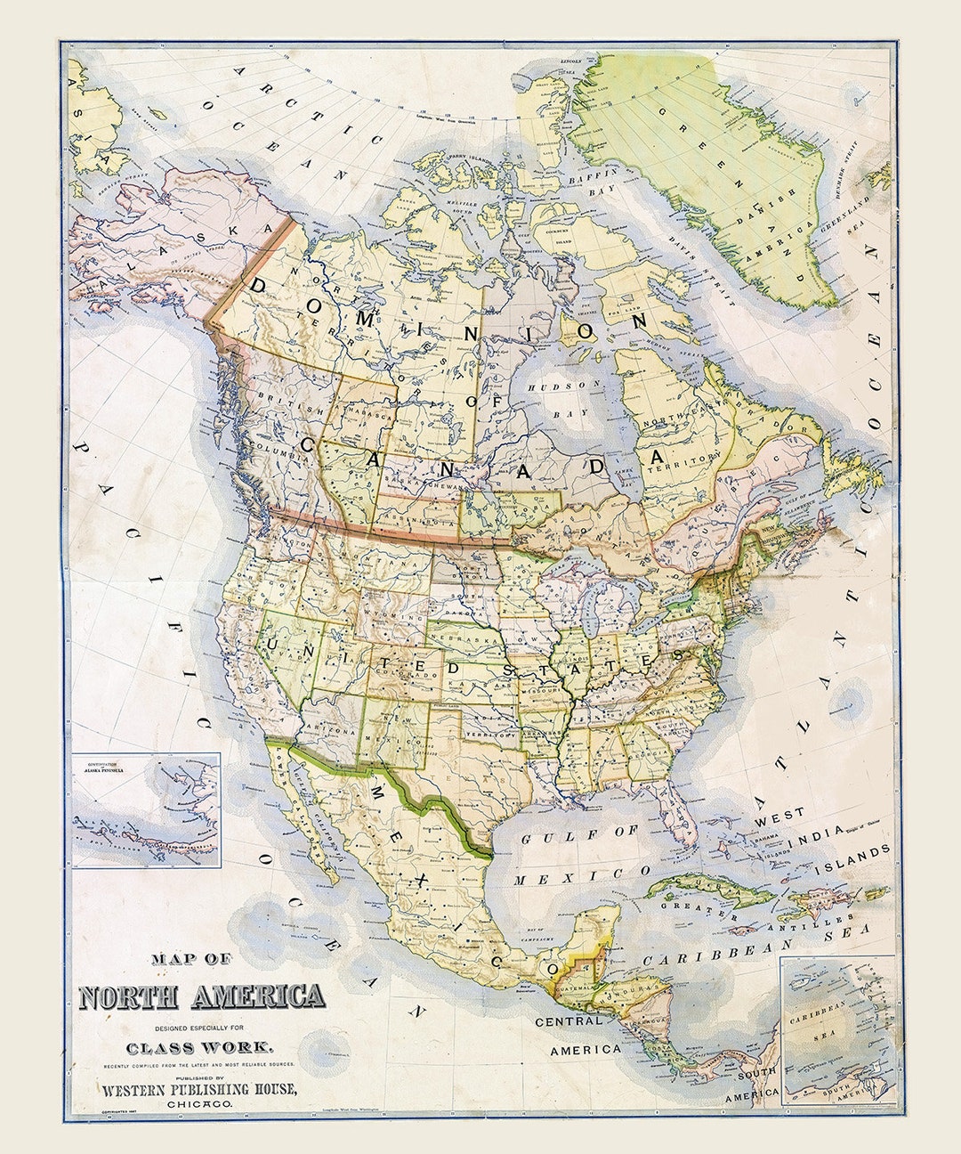 1887 Map of North America - Etsy