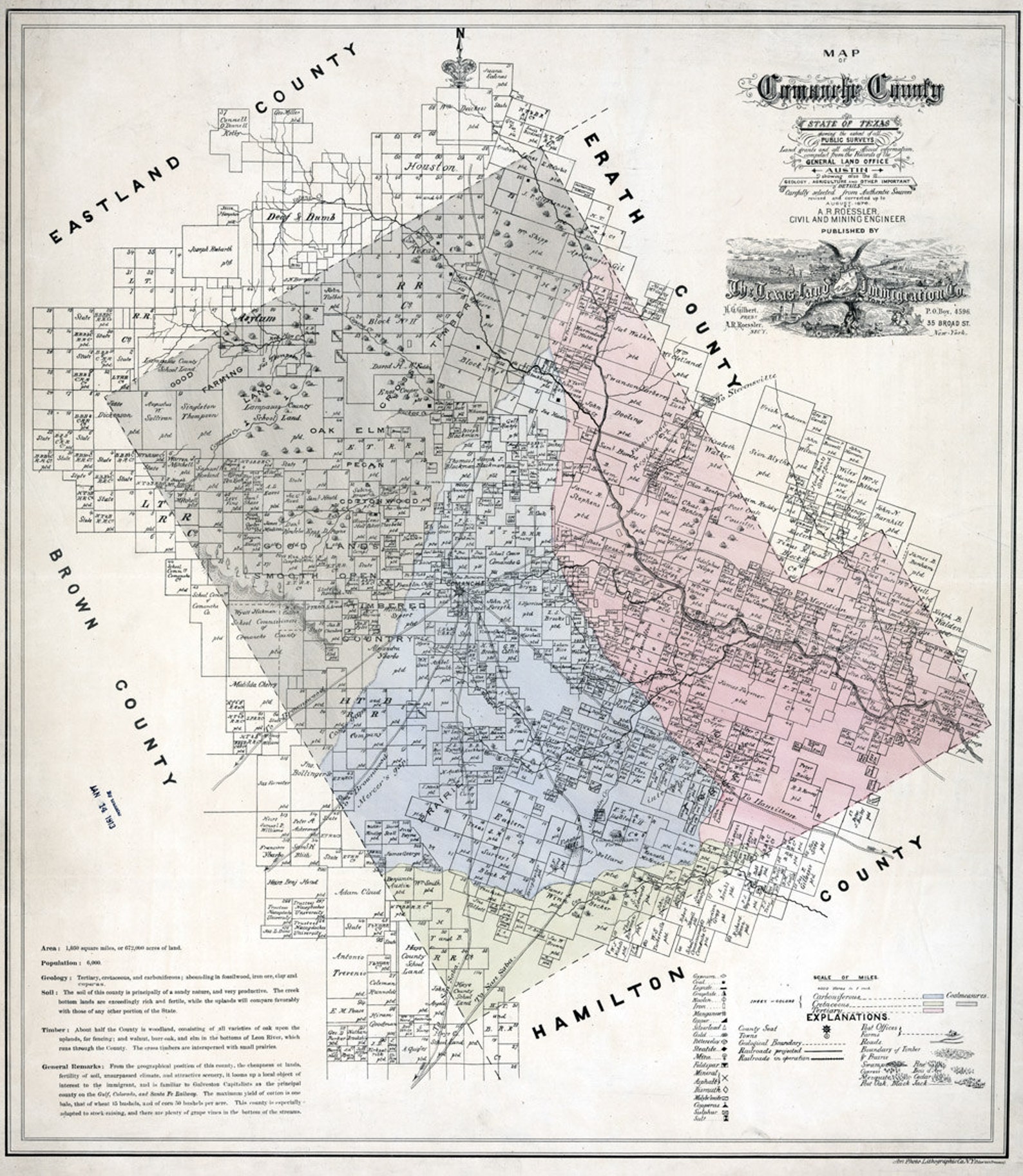 1876 Map of Comanche County Texas - Etsy
