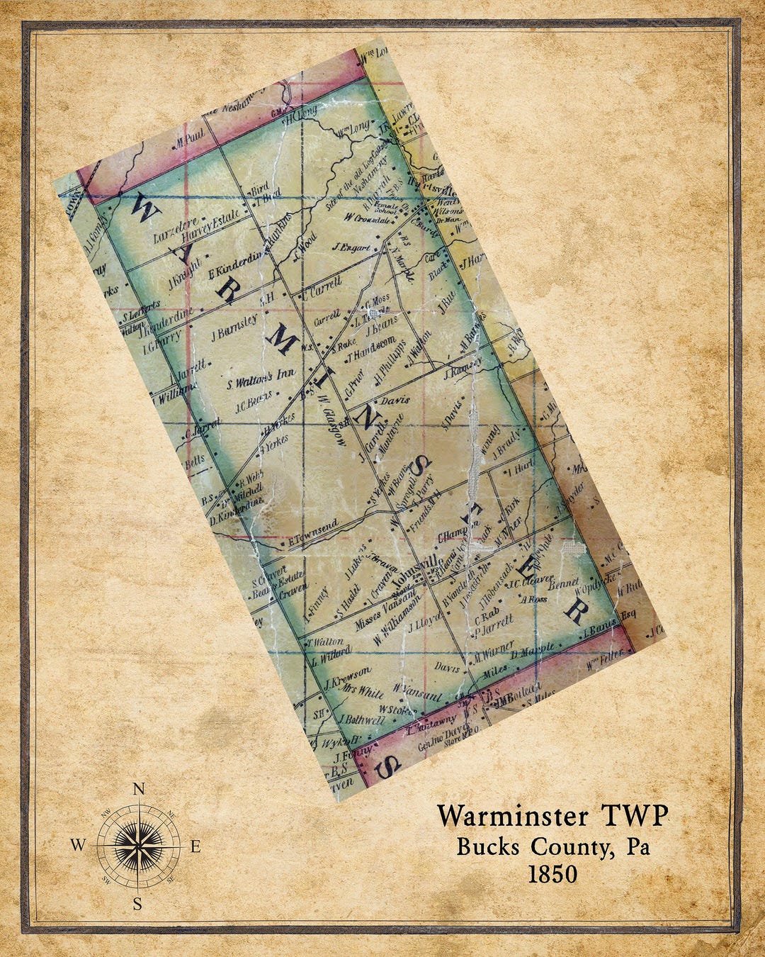1850 Map of Warminster Township Bucks County Pennsylvania - Etsy