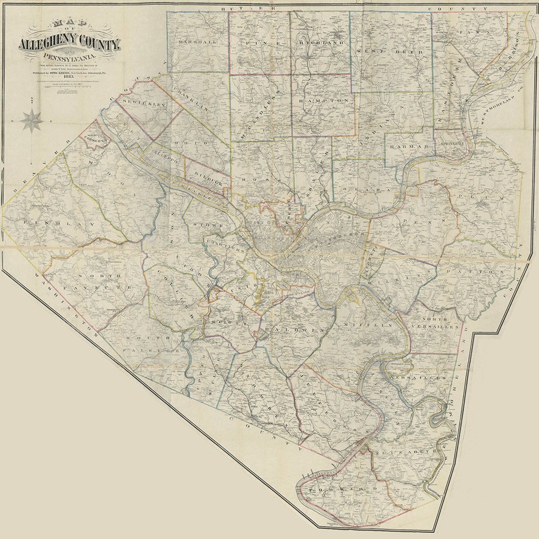 1883 Landowner Map of Allegheny County & Pittsburgh Pa - Etsy