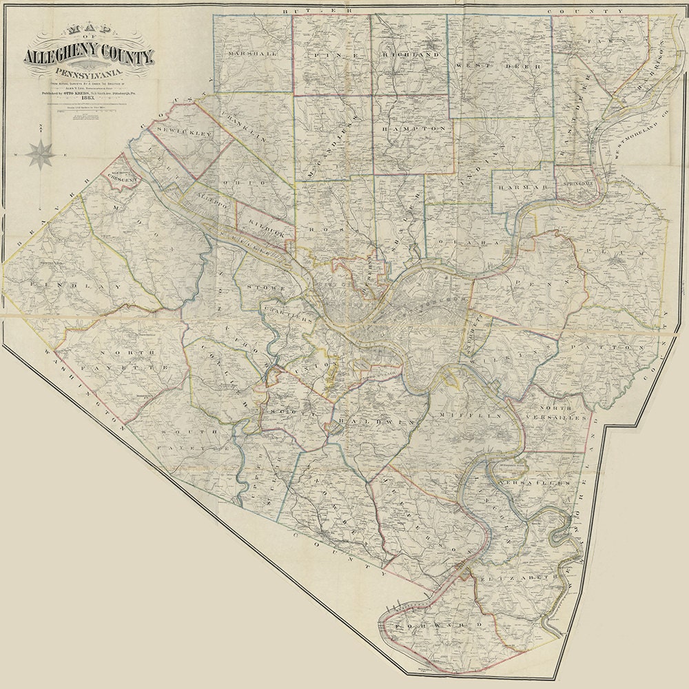 1883 Landowner Map of Allegheny County & Pittsburgh Pa | Etsy
