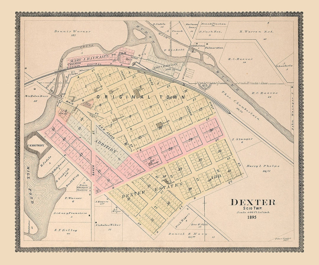 1895 Map of Dexter Washtenaw County Michigan - Etsy