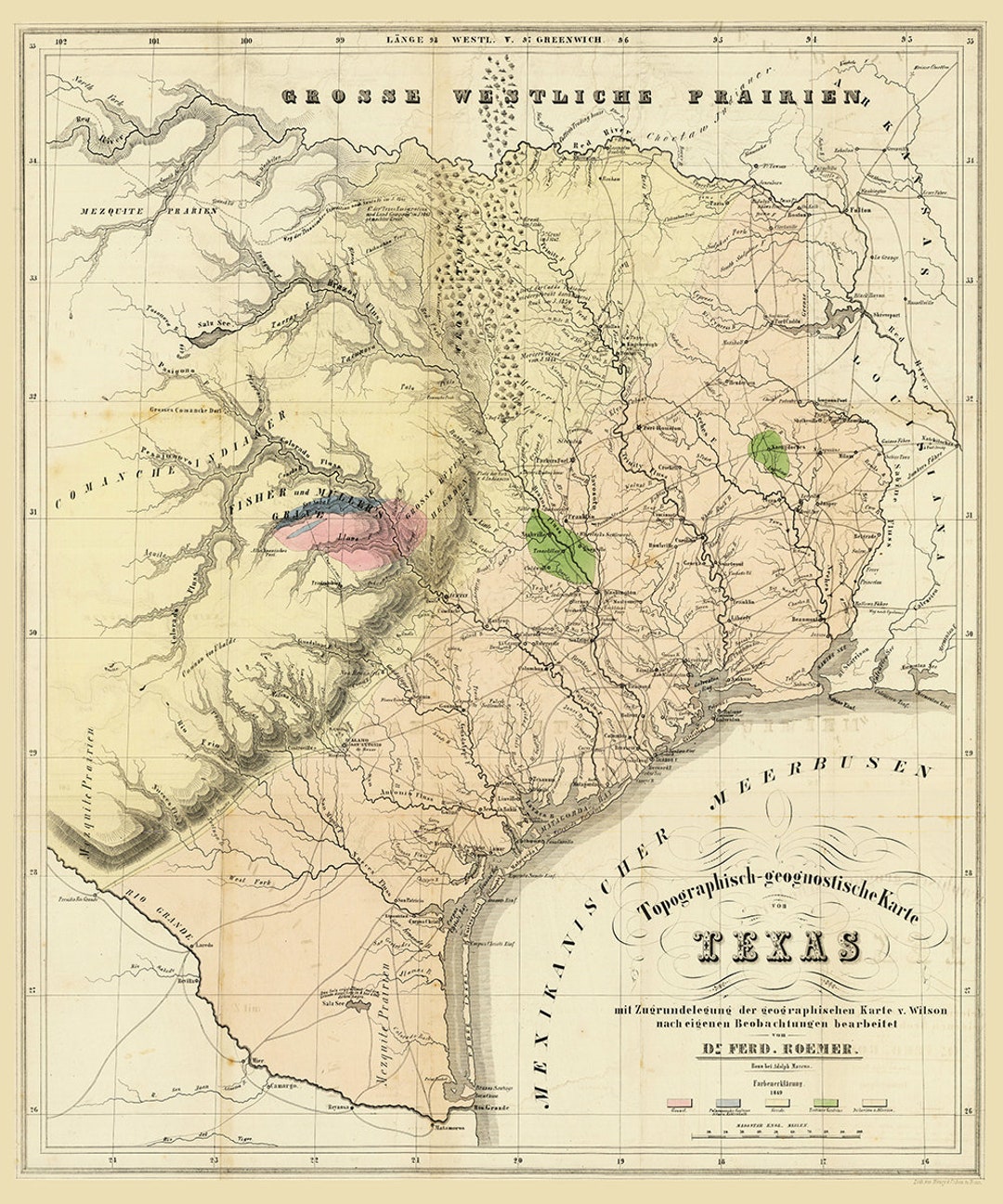 1849 Map of Texas Geography - Etsy