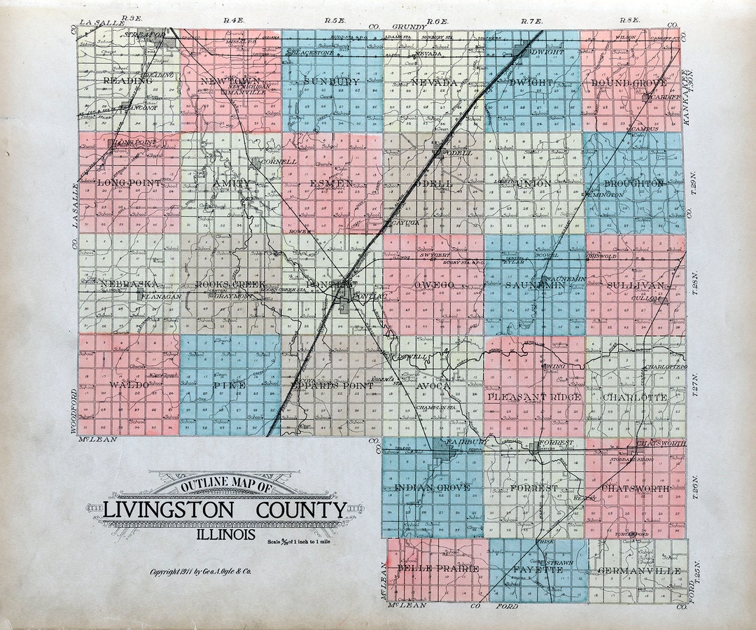 1911 Map of Livingston County Illinois - Etsy