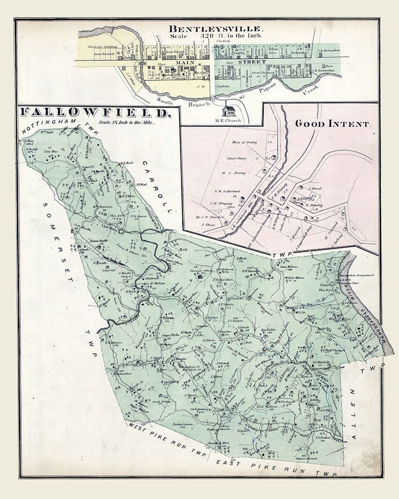 1876 Map of Fallowfield Township Washington County Pa Bentleysville - Etsy