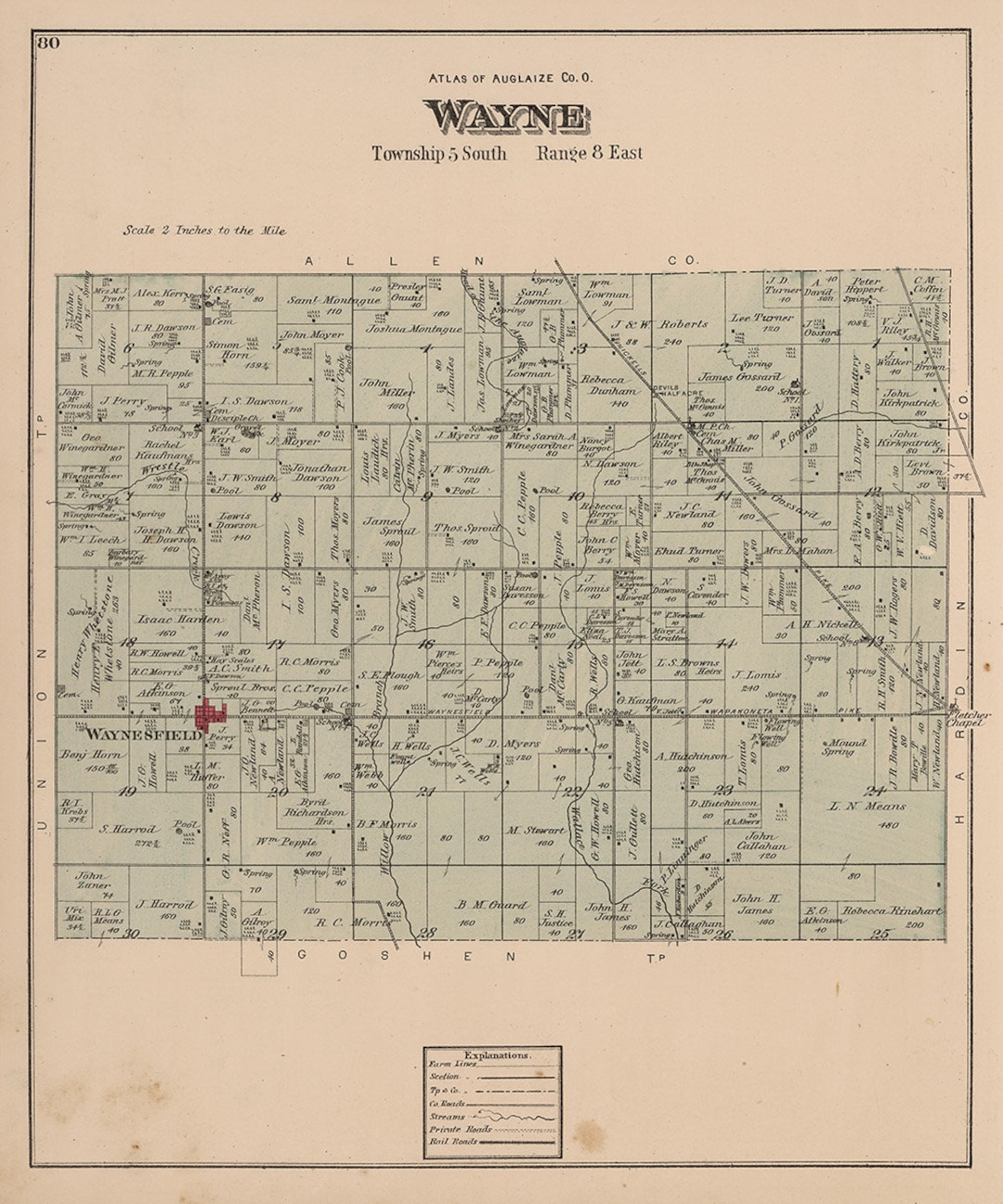 1880 Map of Wayne Township Auglaize County Ohio - Etsy