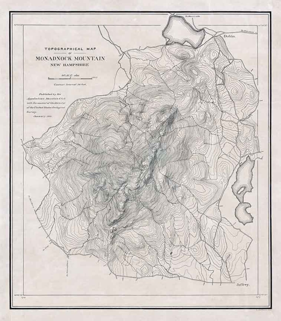 1891 Map of Monadnock Mountain New Hampshire - Etsy