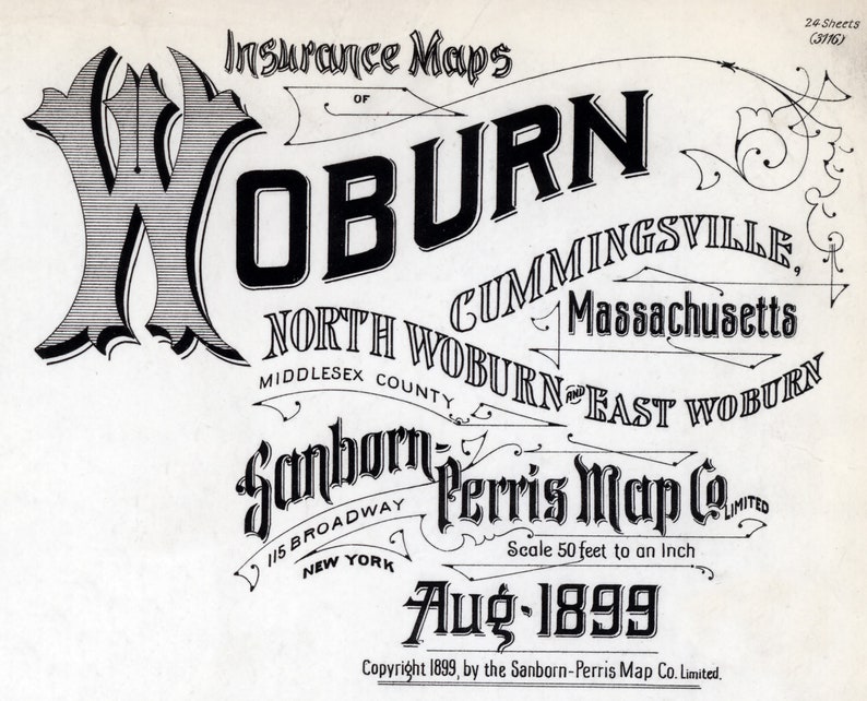 1899 Town Map of Woburn Middlesex County Massachusetts - Etsy
