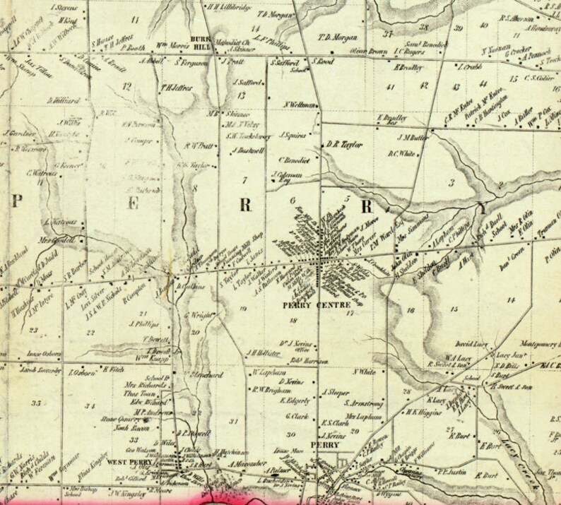 1853 Farm Line Map of Wyoming County NY From Actual Surveys Perry ...