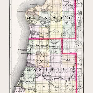 1873 Map of Benzie and Manistee County Michigan - Etsy