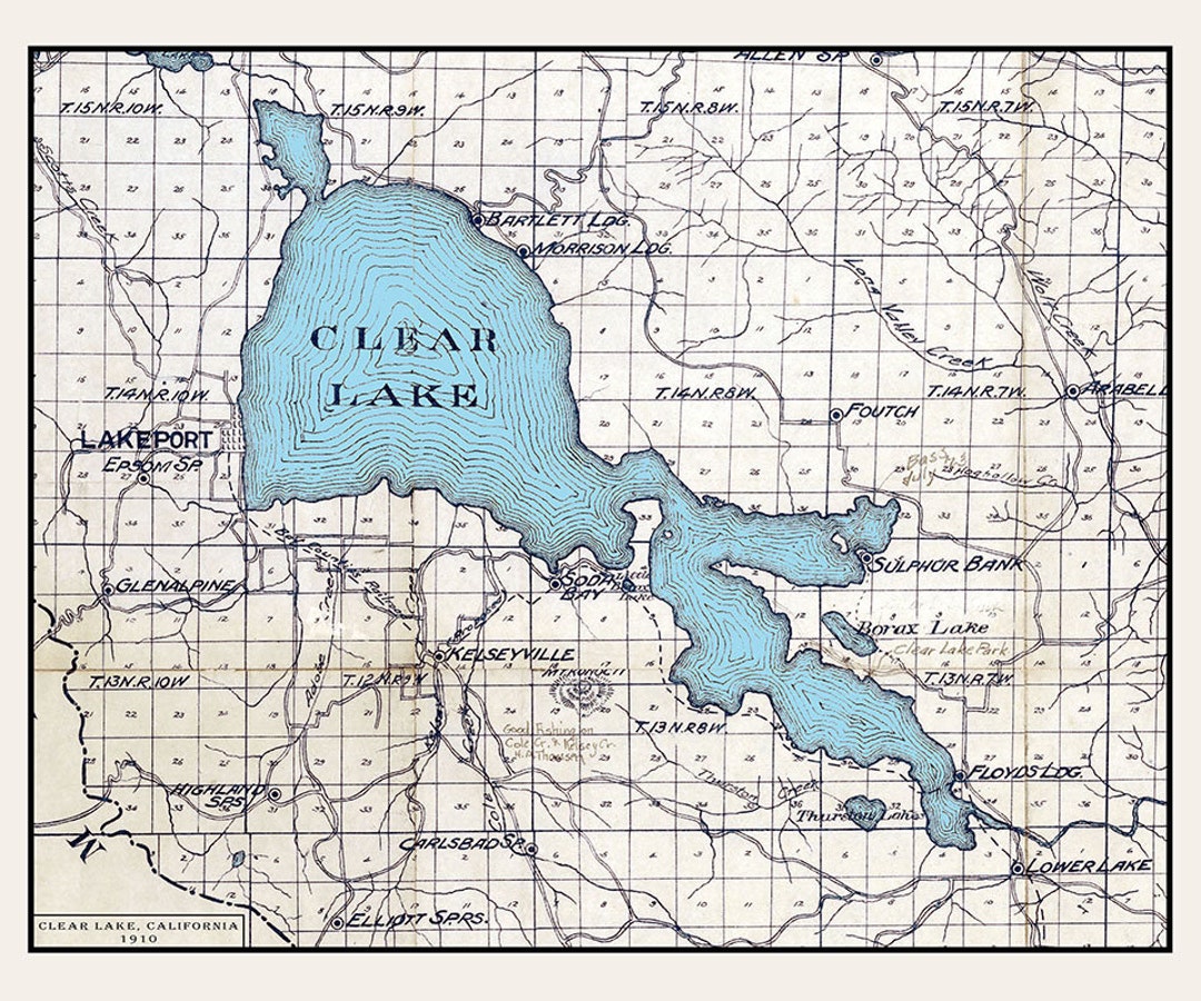 1910 Map Clear Lake California - Etsy