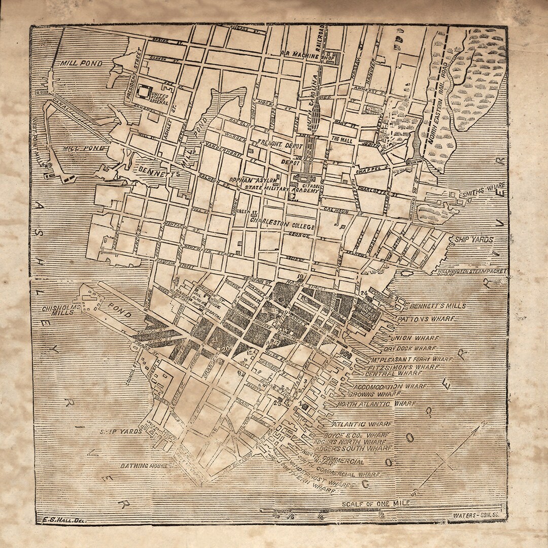 1865 Map of Charleston South Carolina - Etsy