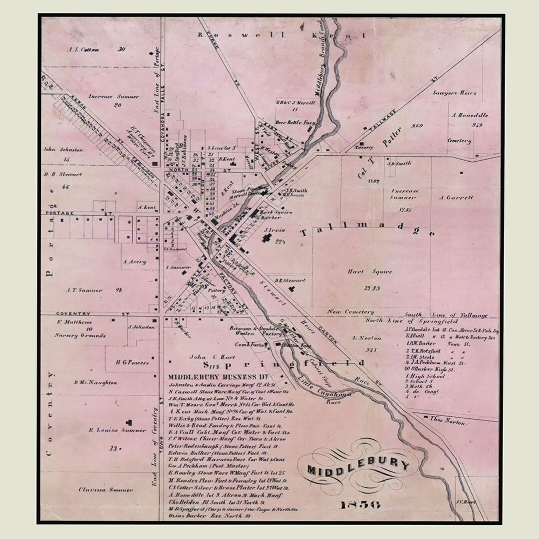 1856 Town Map of Middlebury Summit County Ohio - Etsy