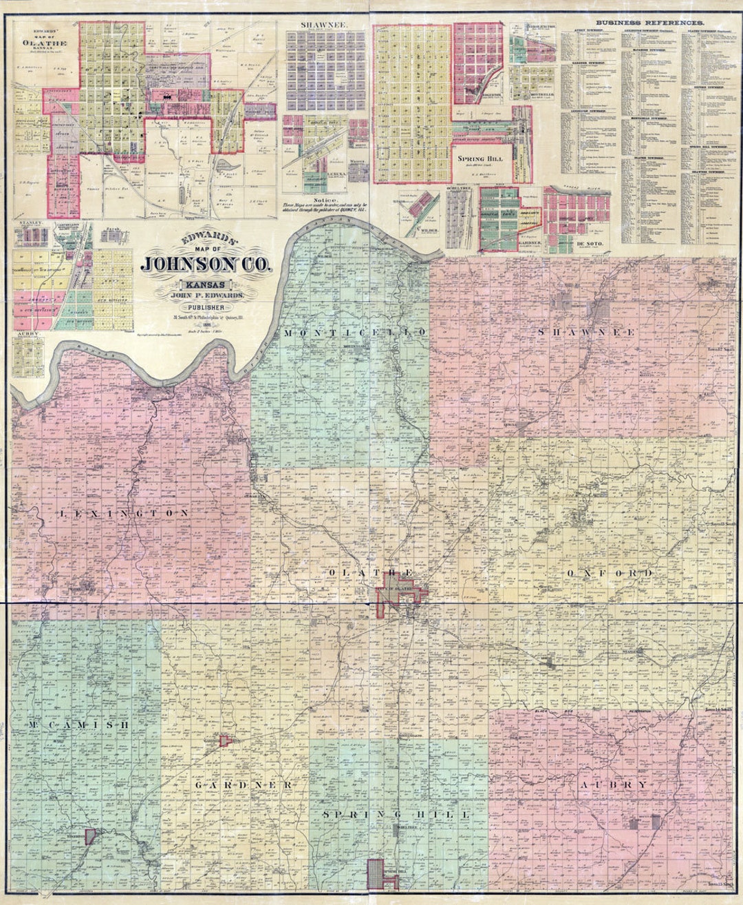1886 Farm Line Map of Johnson County Kansas - Etsy