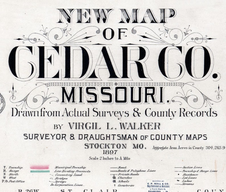 1897 Farm Line Map of Cedar County Missouri Stockton | Etsy