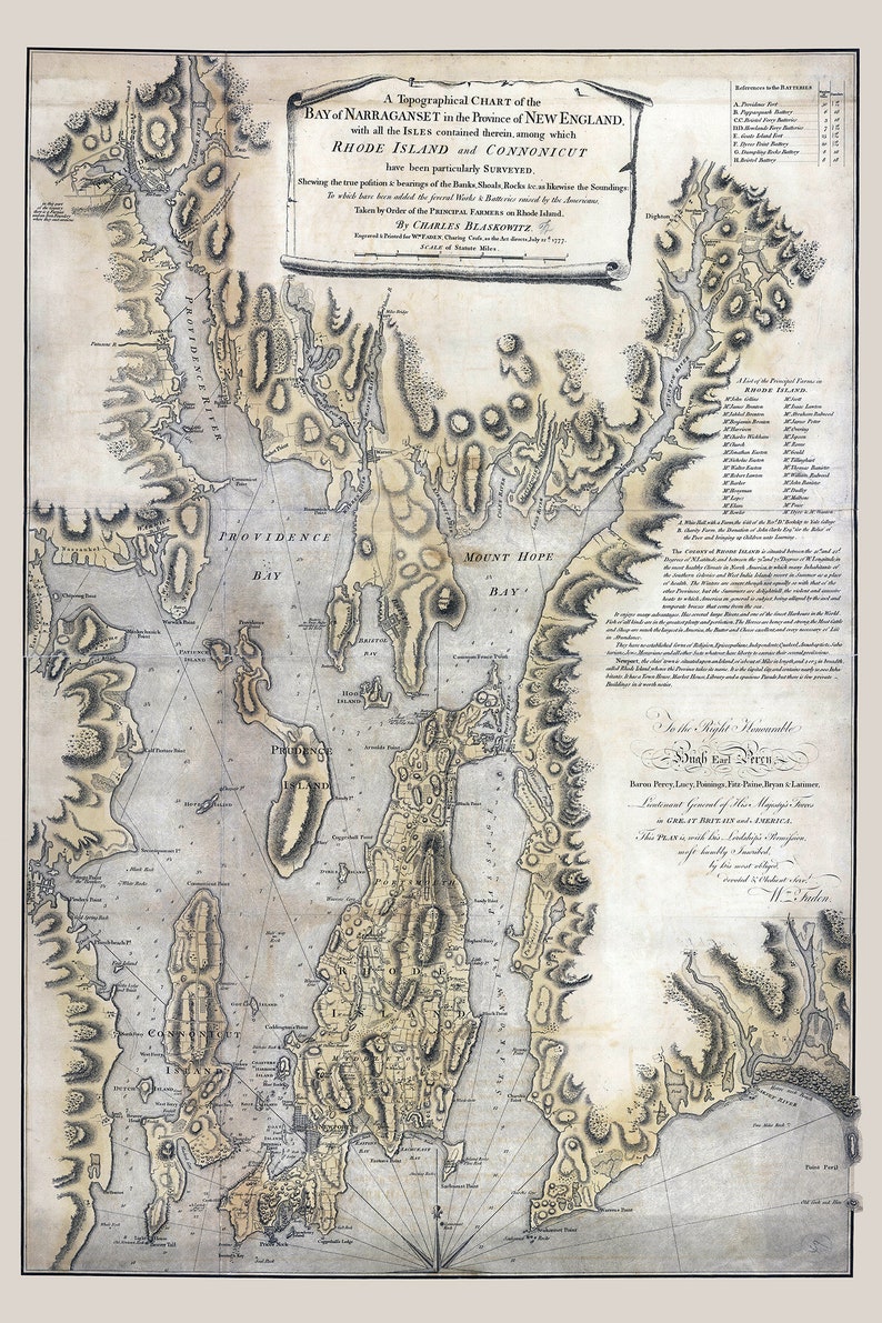 1777 Nautical Chart of Narraganset Bay Rhode Island - Etsy