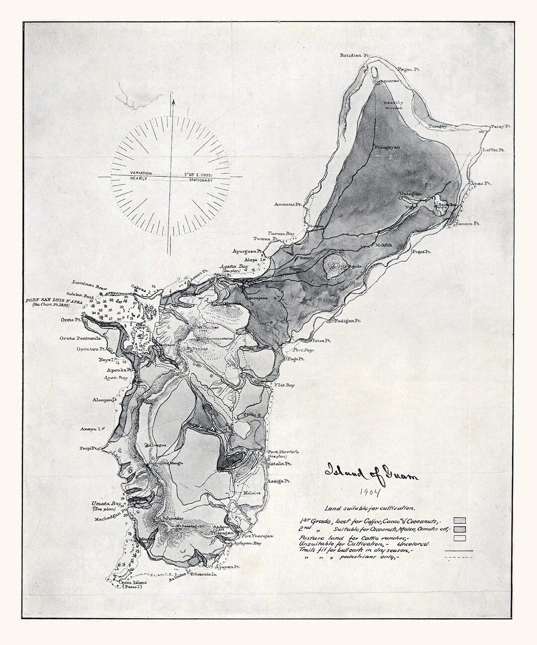 1904 Map of Island of Guam - Etsy