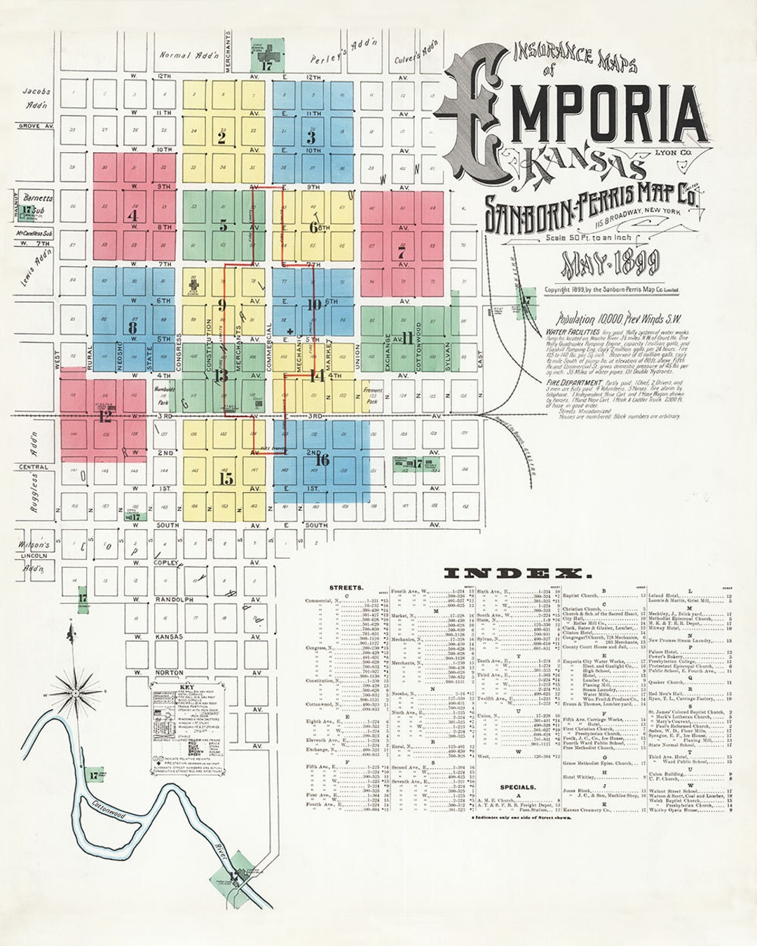 1899 Town Map of Emporia Lyon County Kansas - Etsy