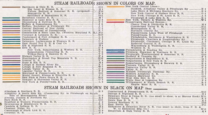1912 Steam Railroad Map of Pennsylvania Pittsburgh Philadelphia - Etsy