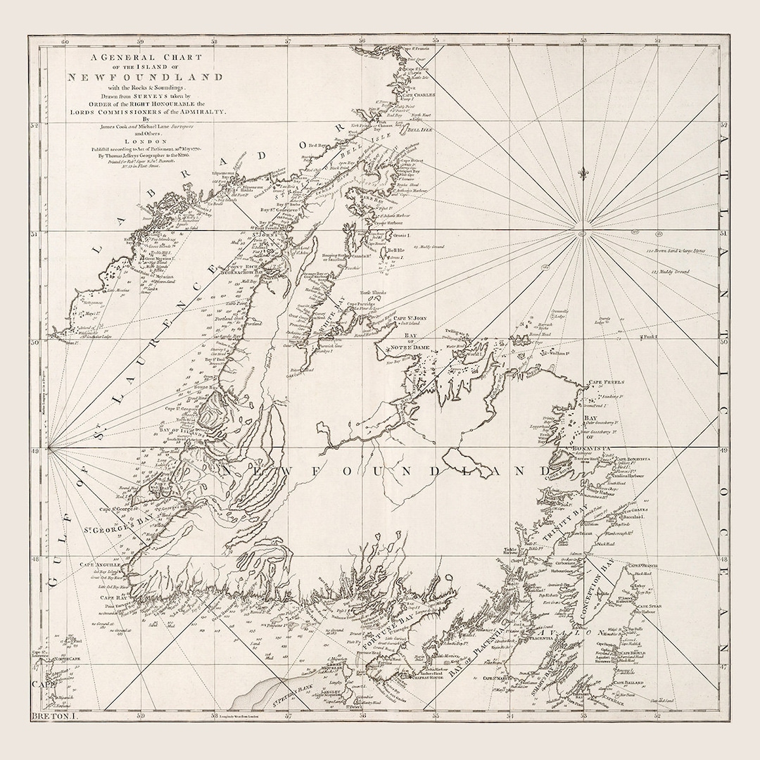 1770 Nautical Chart of Newfoundland Canada - Etsy