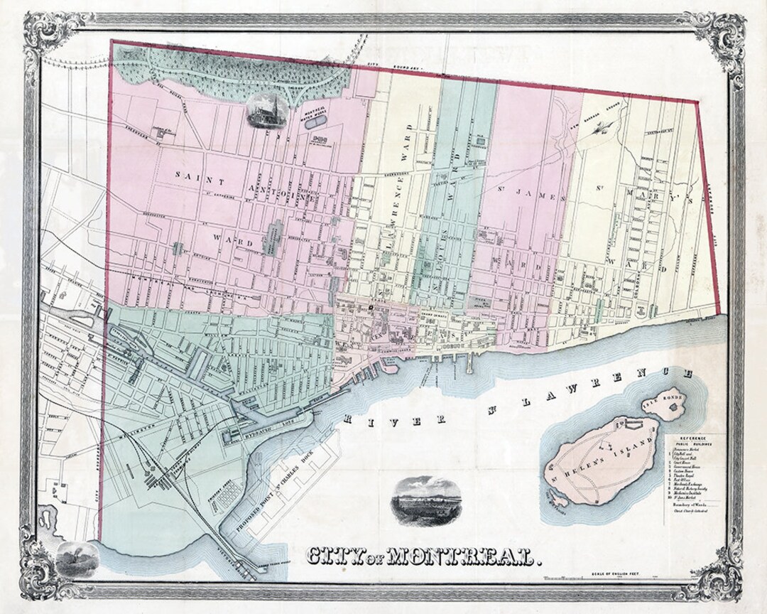 1863 Map of Montreal Canada - Etsy