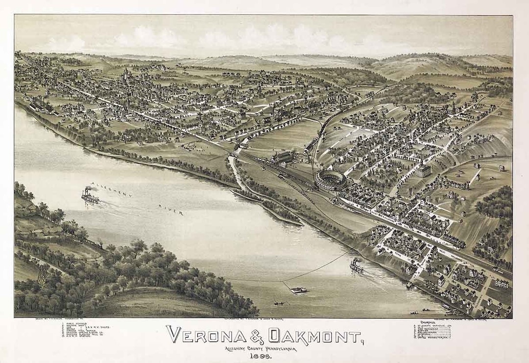1896 Panoramic Map of Verona and Oakmont Allegheny County Pennsylvania ...