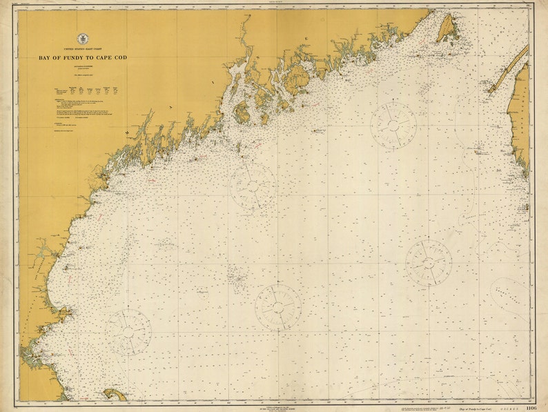 1917 Nautical Map of Bay of Fundy to Cape Cod Maine - Etsy