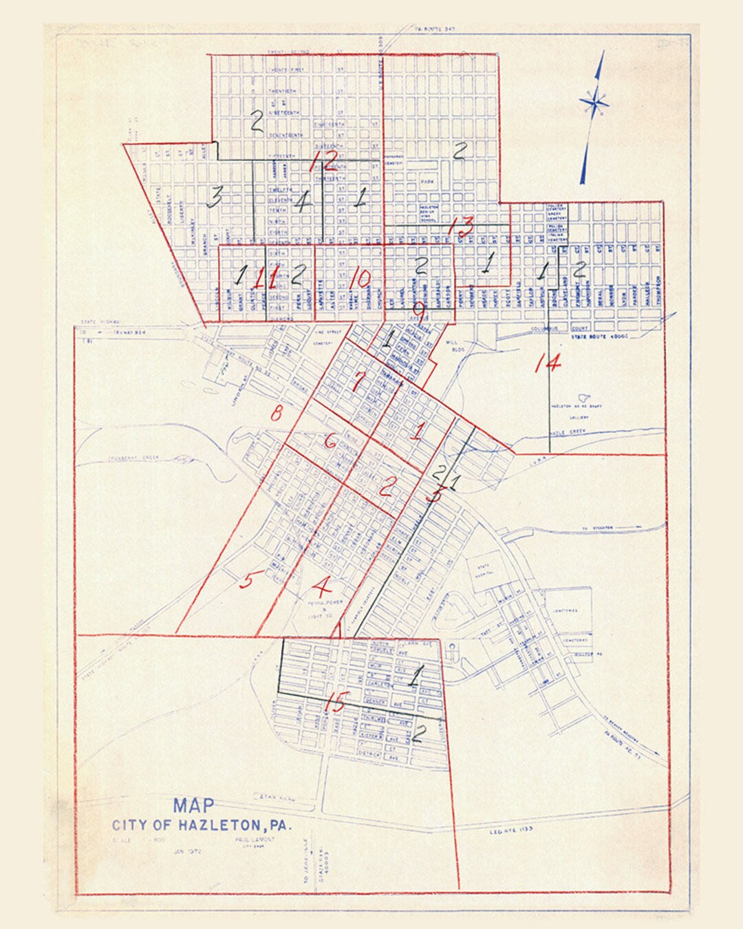 1972 Map of Hazelton Pennsylvania - Etsy