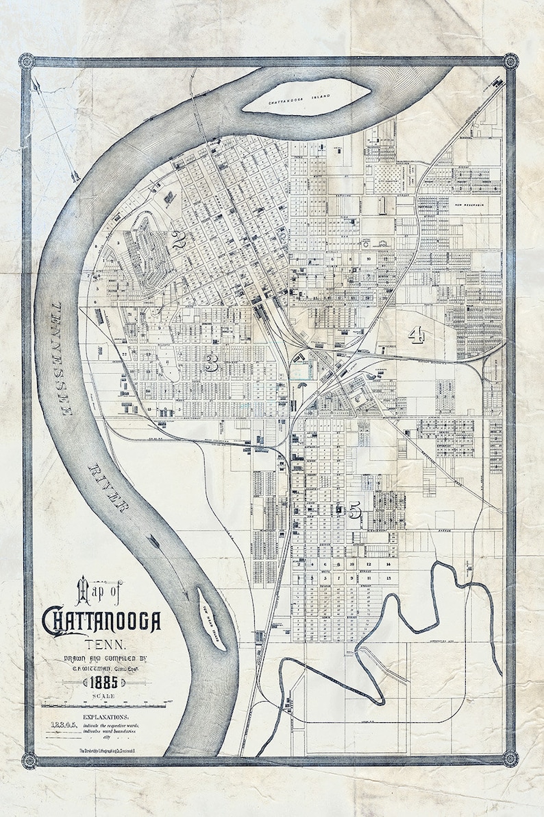 1885 Map of Chattanooga Tennessee - Etsy
