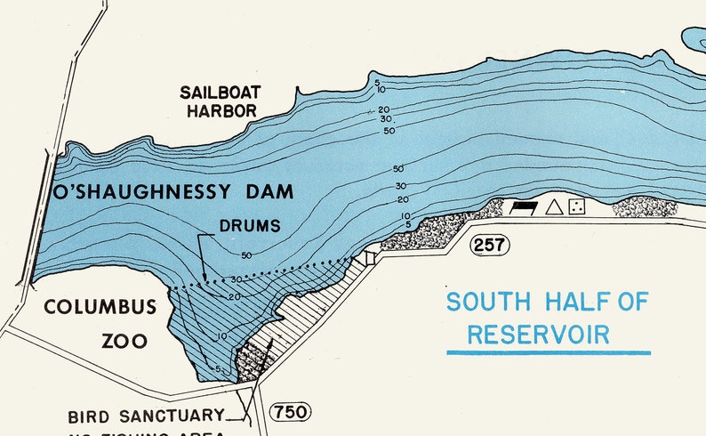 1960 Map of O Shaughnessy Reservoir Delaware County Ohio - Etsy
