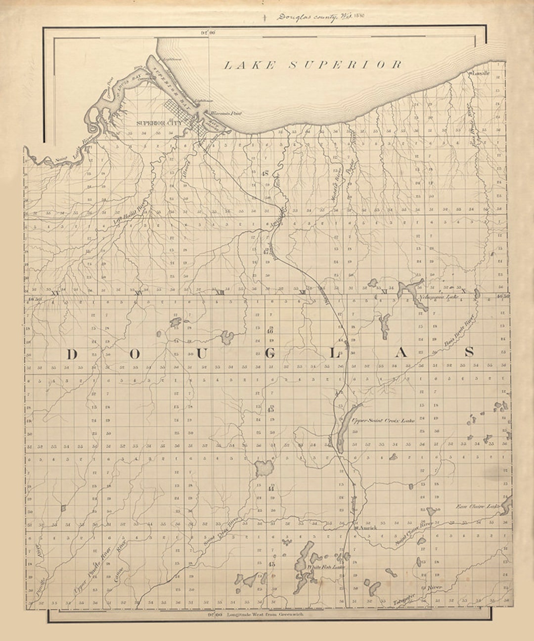 1880 Map of Douglas County Wisconsin - Etsy