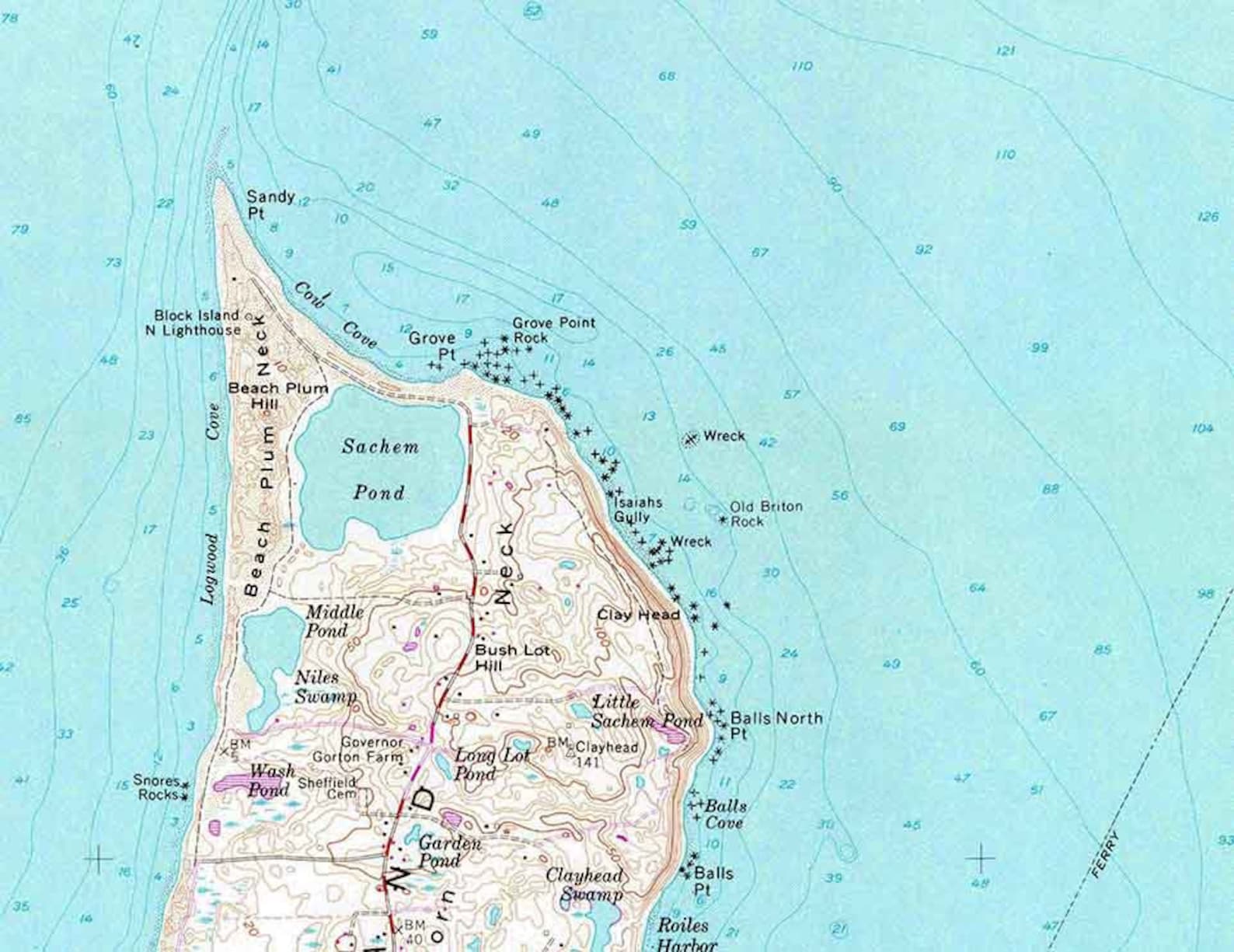 1957 Topo Map of Block Island Rhode Island Quad | Etsy