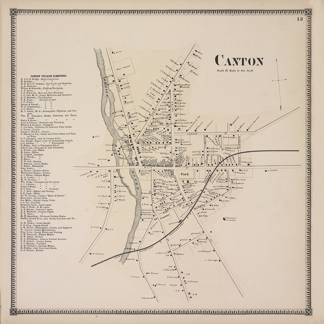 1865 Town Map of Canton Saint Lawrence County New York - Etsy