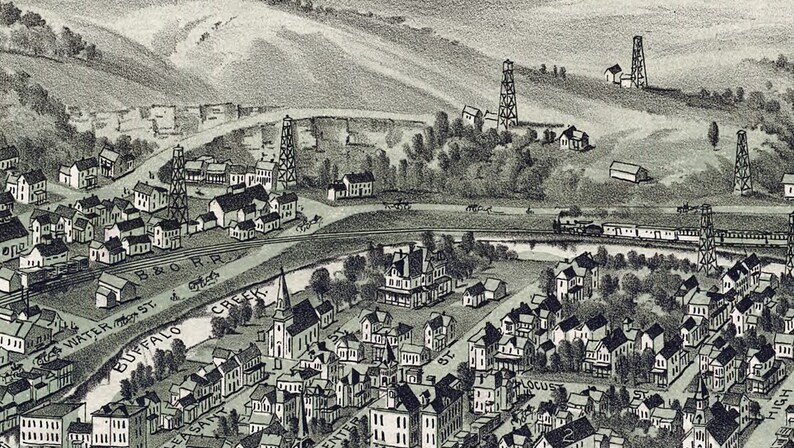 1897 Panoramic Aerial Map of Mannington West Virginia & Oil - Etsy