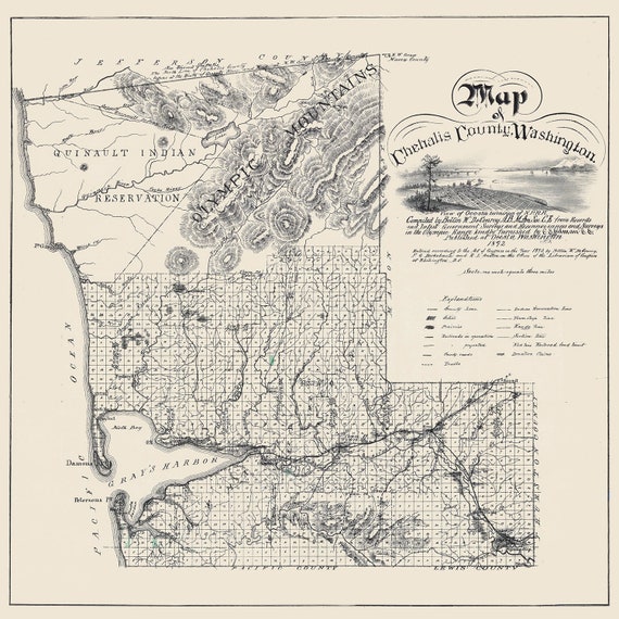 1892 Map of Chehalis County Washington - Etsy
