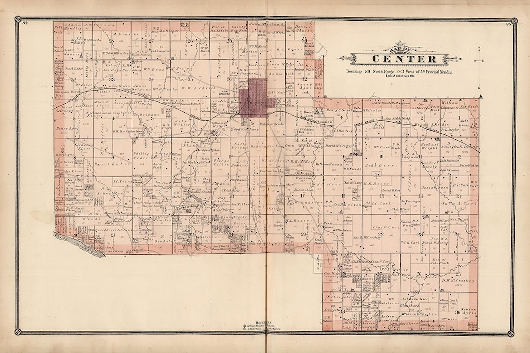 1885 Map of Center Township Cedar County Iowa - Etsy