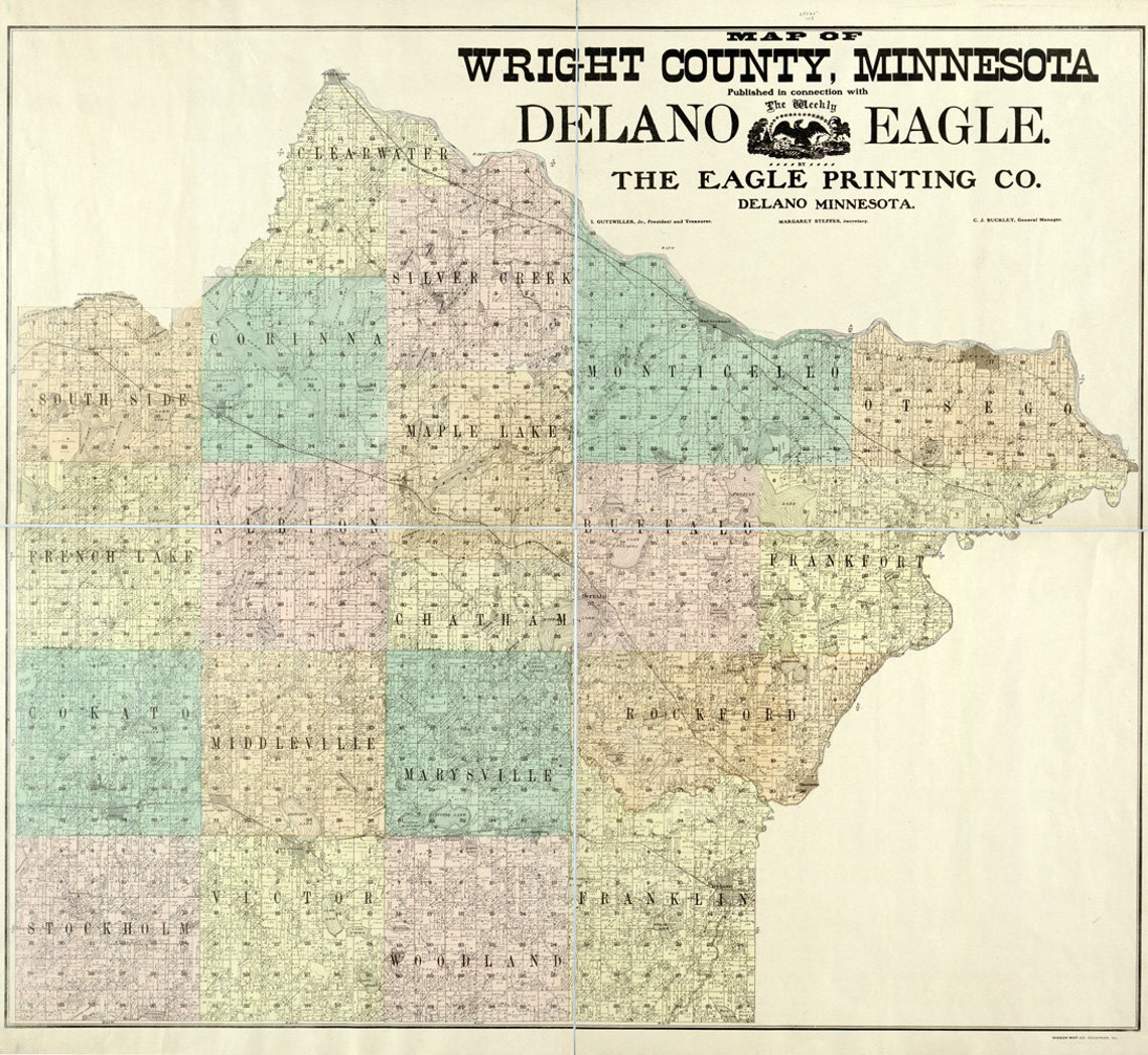1901 Farm Line Map of Wright County Minnesota - Etsy