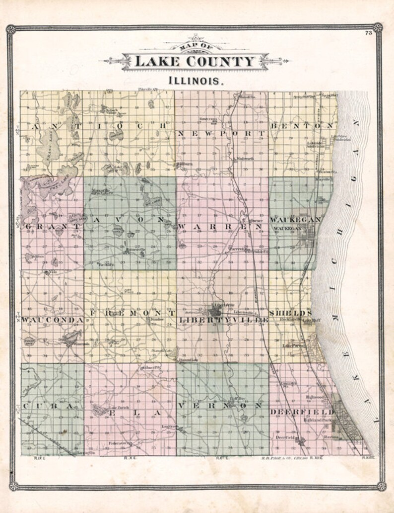 1885 Map of Lake County Illinois | Etsy