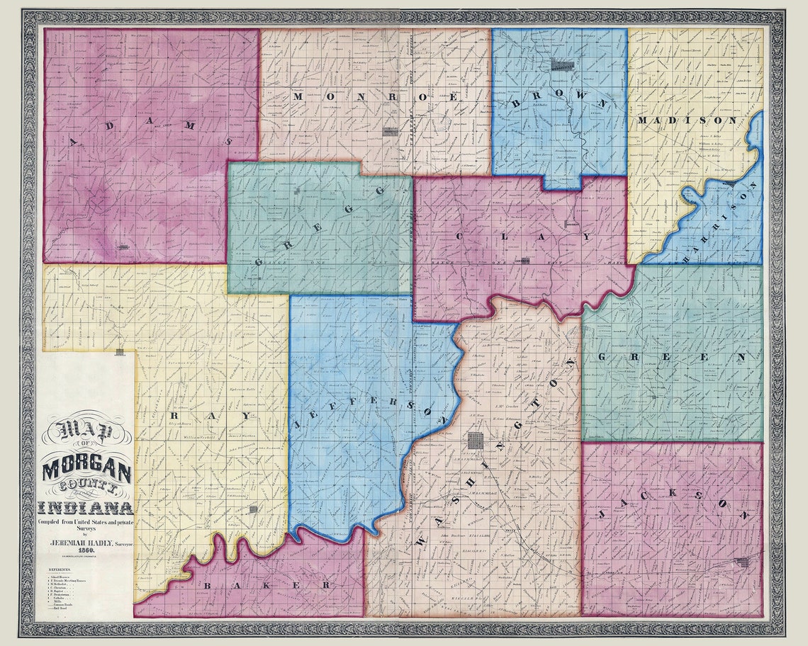 1860 Farm Line Map of Morgan County Indiana - Etsy
