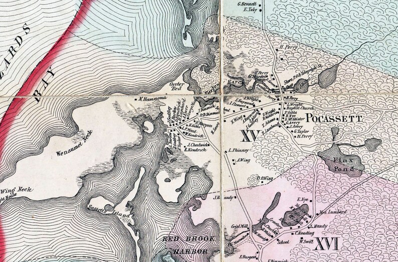 1857 Town Map of Sandwich Barnstable County Massachusetts - Etsy