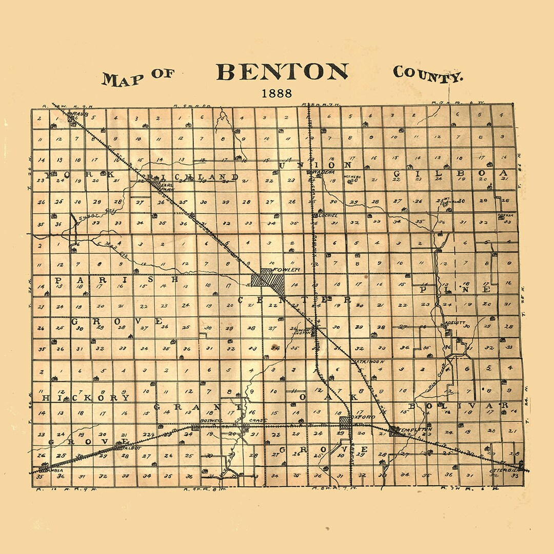 1888 Map of Benton County Indiana - Etsy