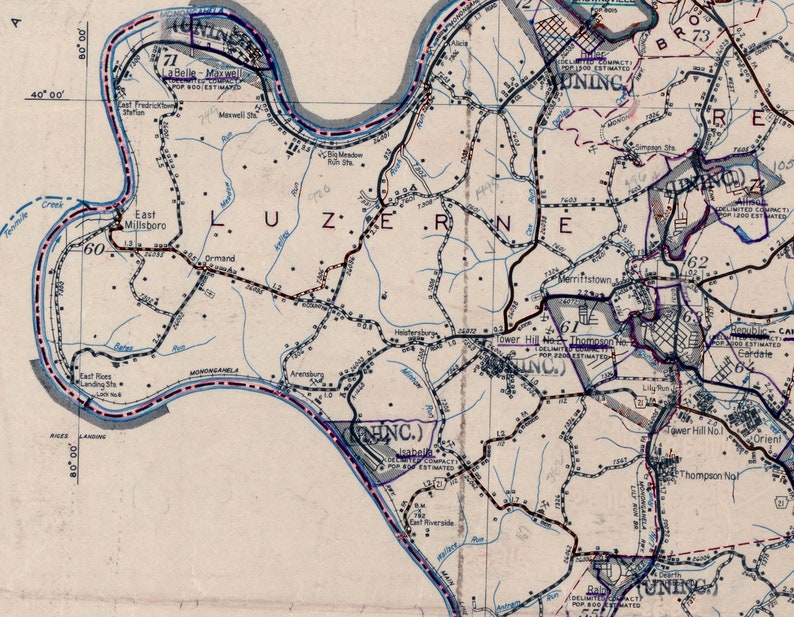 1941 Map of Fayette County Pennsylvania - Etsy
